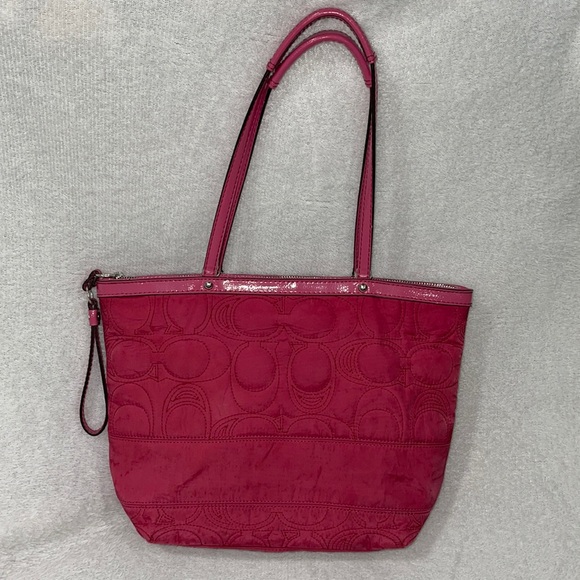Coach | Bags | Coach Signature Stitch Pink Nylon Tote J176f17668 | Poshmark